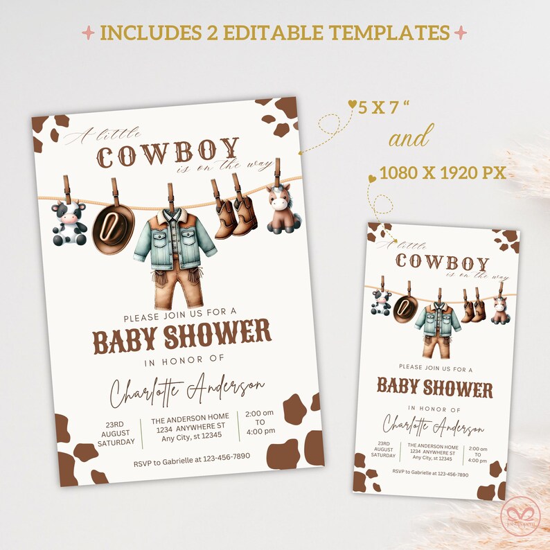 Little Cowboy Baby Shower Invitation, Western Rodeo Invite, Wild West ...