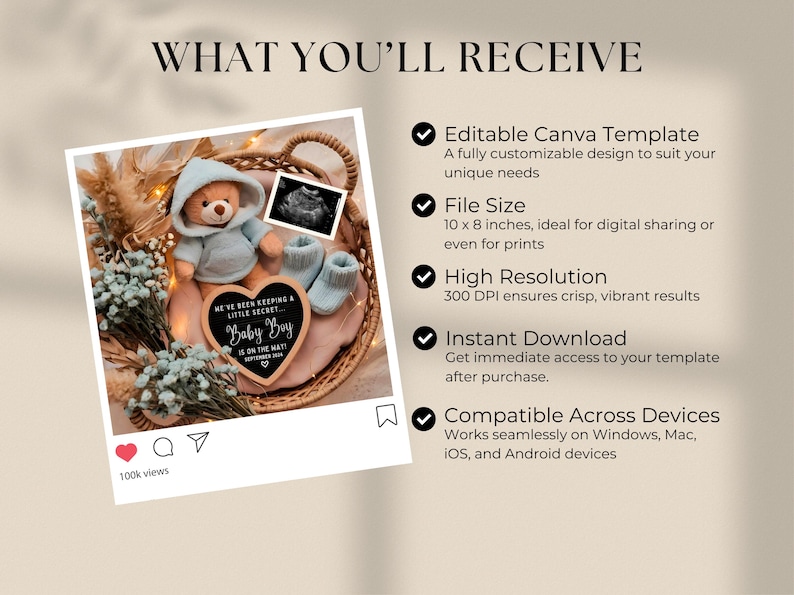 Teddy Bear It's a Boy Pregnancy Announcement Digital Baby Reveal Blue ...