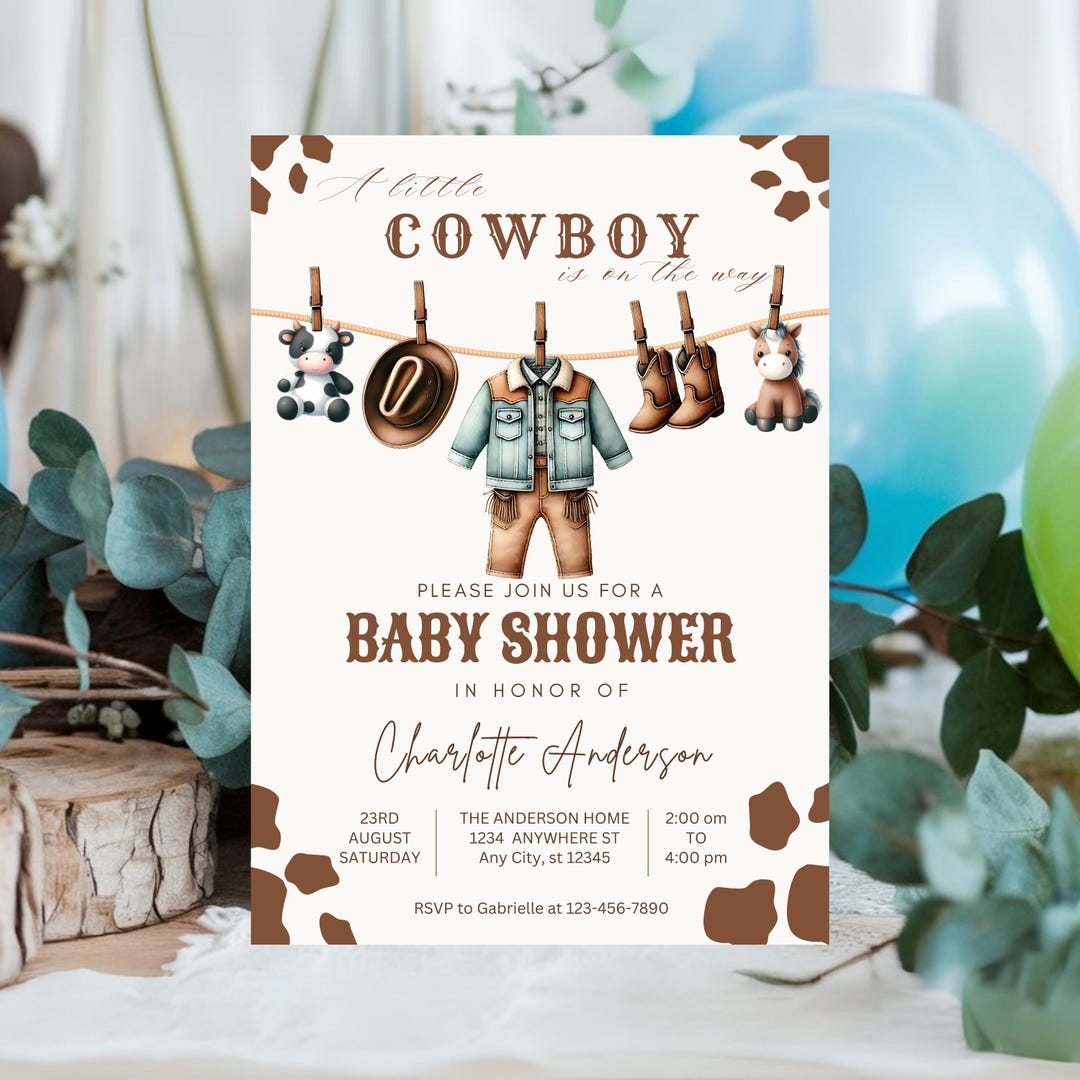 Little Cowboy Baby Shower Invitation, Western Rodeo Invite, Wild West ...