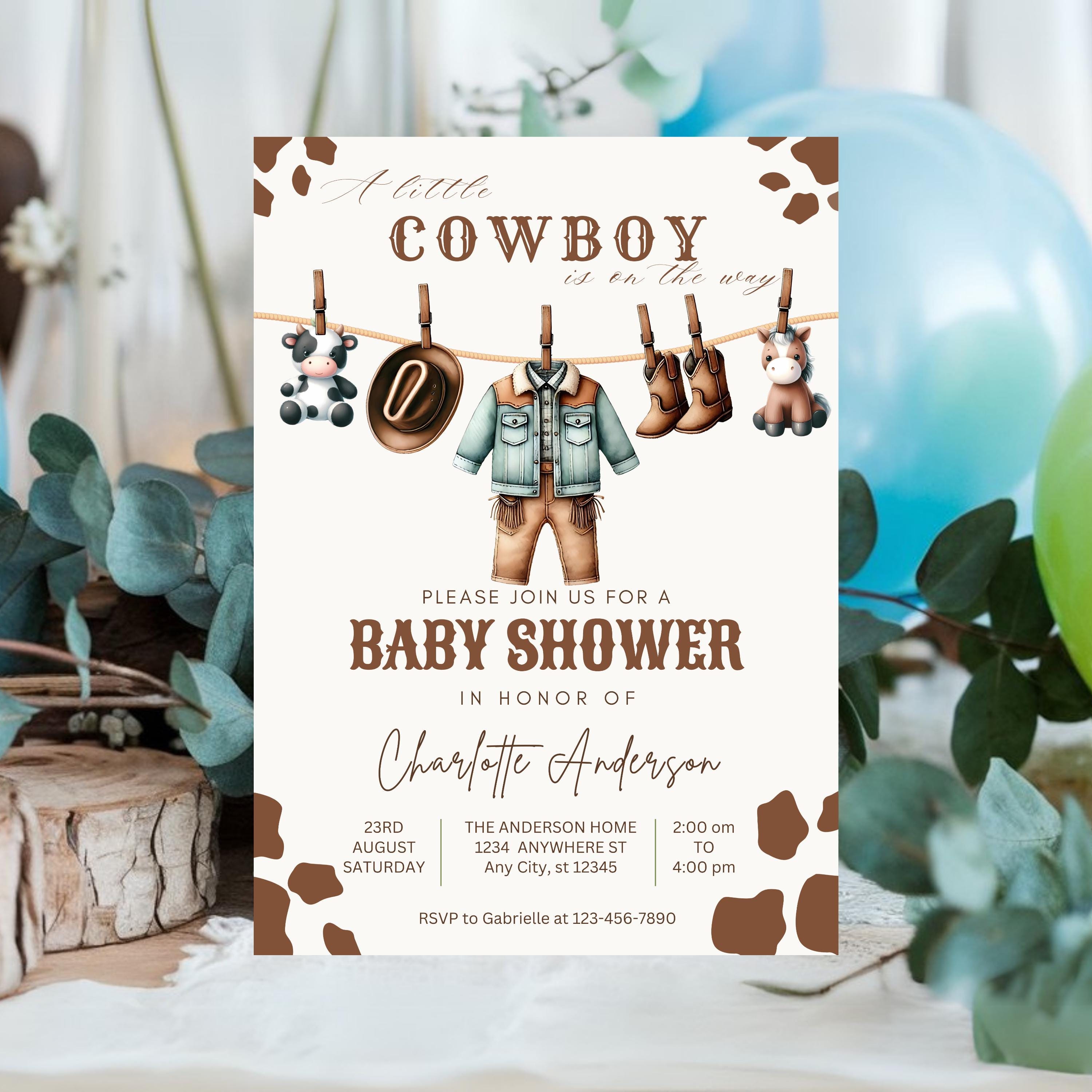 Little Cowboy Baby Shower Invitation, Western Rodeo Invite, Wild West ...