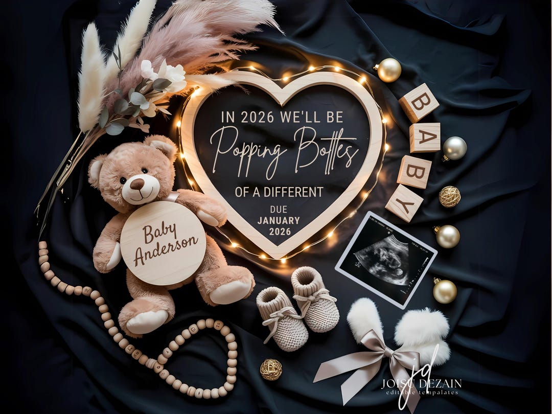 Boho New Years Pregnancy Announcement Digital New Year Baby ...
