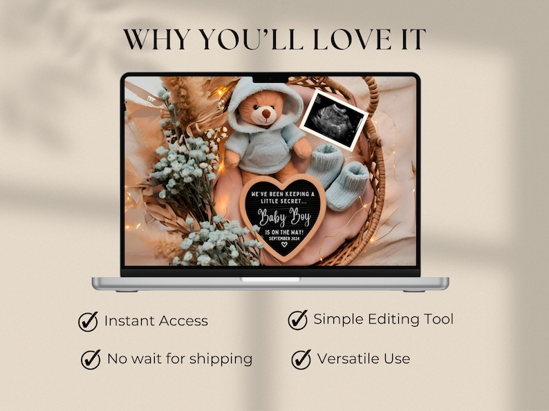 Teddy Bear It's a Boy Pregnancy Announcement Digital Baby Reveal Blue ...