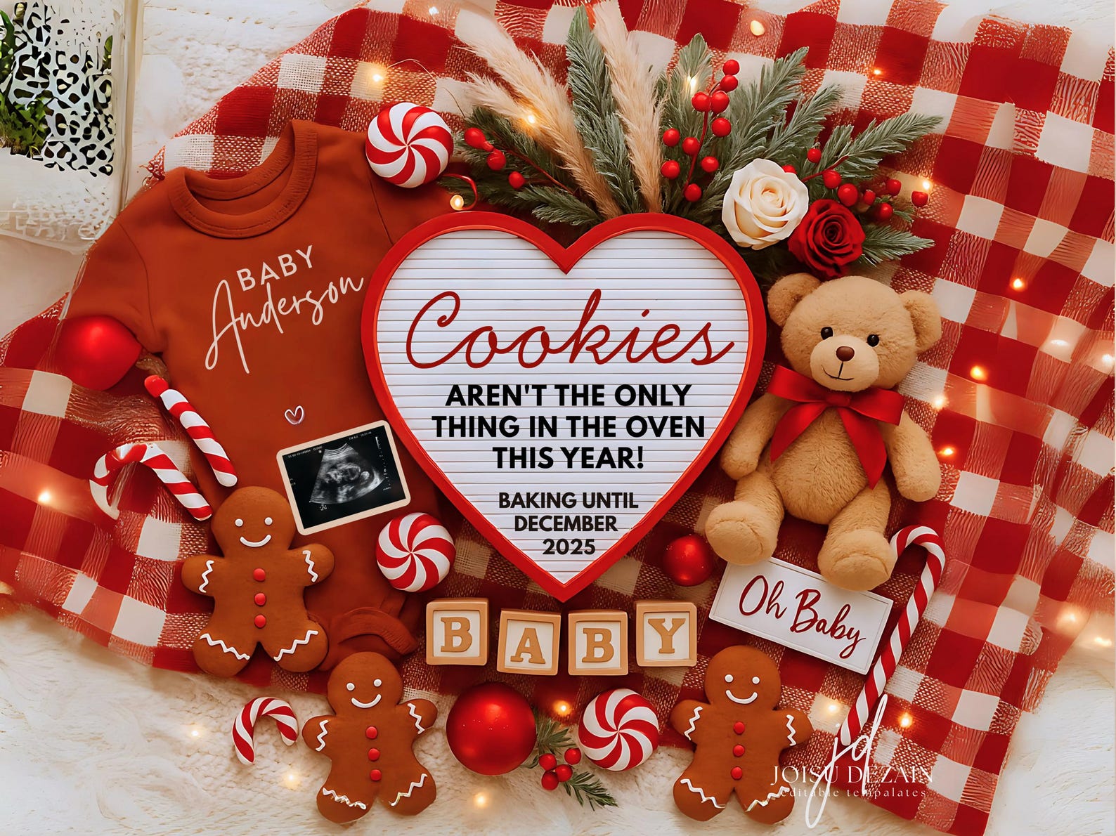 Editable Christmas Pregnancy Announcement Neutral Cookies Theme Digital ...