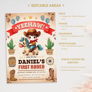 First Rodeo Birthday Invitation Template, Cowboy 1st Birthday Party ...