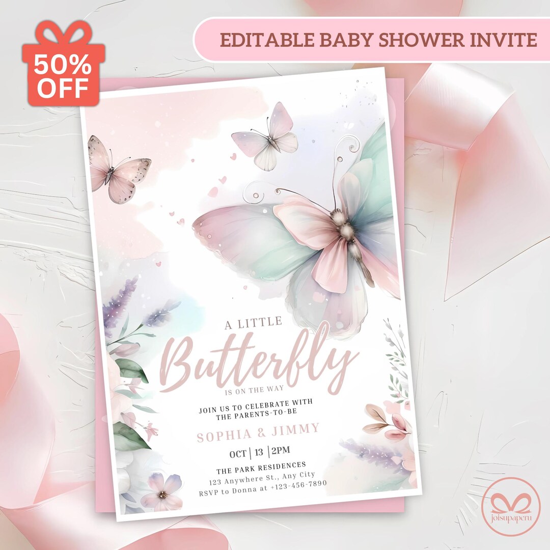 Editable Butterfly Baby Shower Invitation, Lavender Butterfly ...