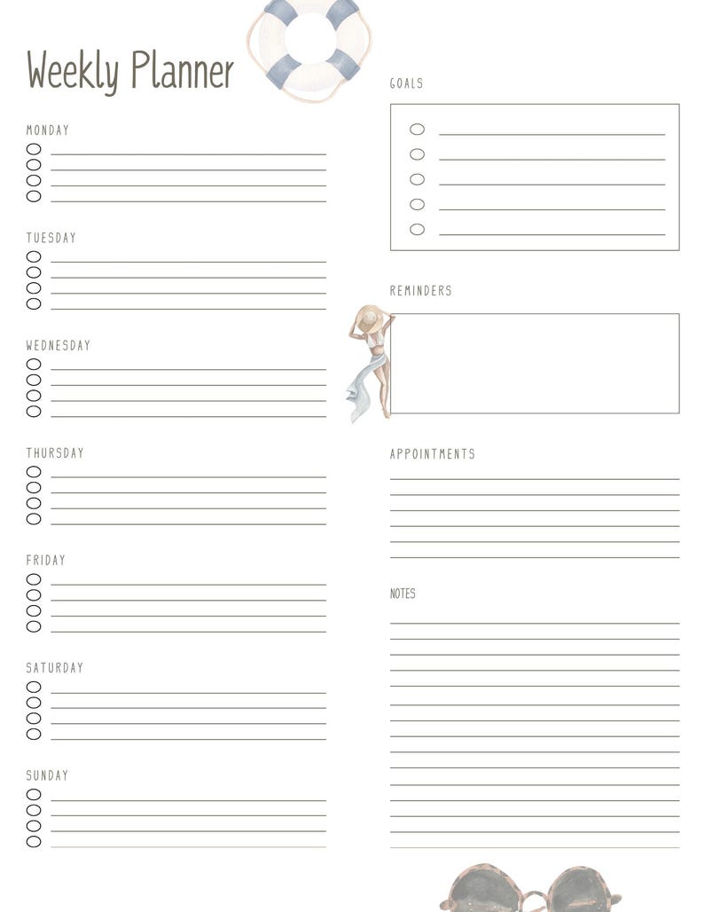 2024 Yearly Planner Printable, Annual Planner, Beach Themed Planner, A4 ...