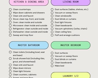 Cleaning Checklist Detailed & Editable Two Page Checklist Instant ...