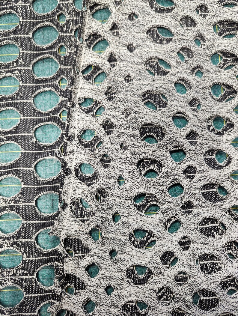 Lunar Landing Open Weave Fabric With Holes in Grey With Black Threads ...