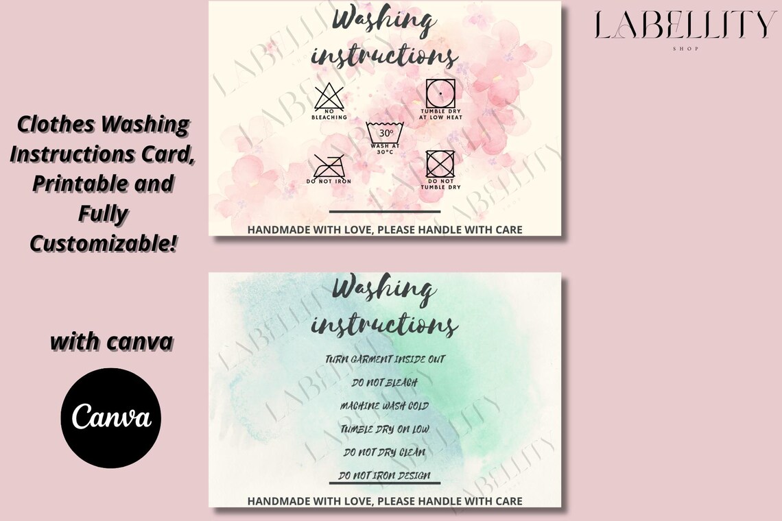 Printable Clothes Washing Instructions Card, Care Card, Packing ...