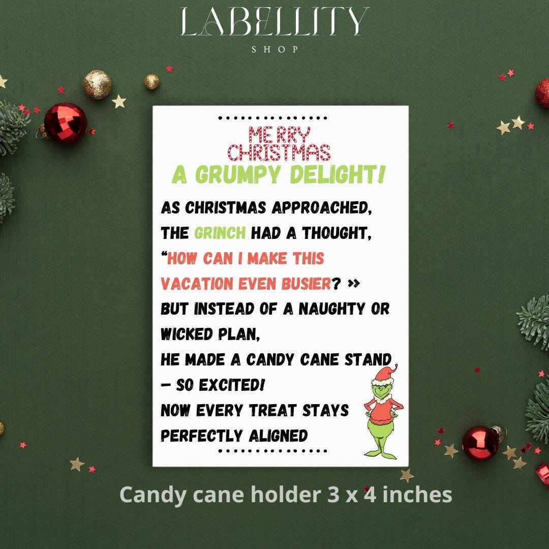 Grinchy Candy Cane Holder - Printable Christmas Tag for Candy Canes (3 ...