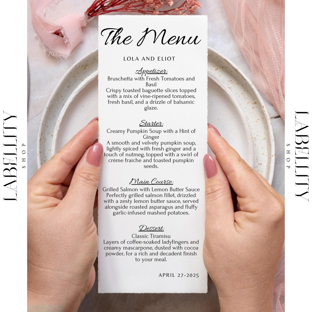 Elegant Wedding Dinner Menu Template, Editable Reception Menu Card ...