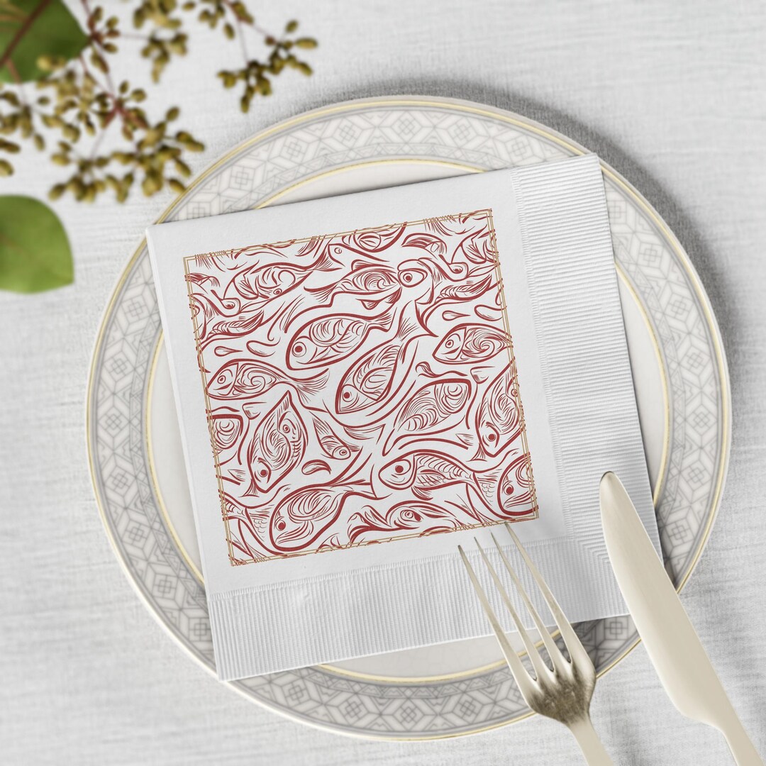 Fish Napkins, Fish Themed Napkins, Christian Paper Napkins, White ...