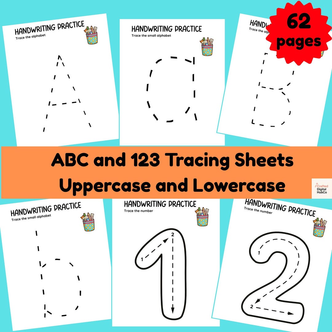 62 Uppercase Lowercase Alphabet Tracing Worksheets, Number Tracing ...