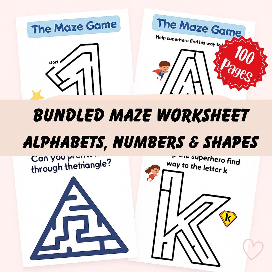 100 Printable Alphabet Maze Worksheets for Kids, Number Maze Worksheets ...