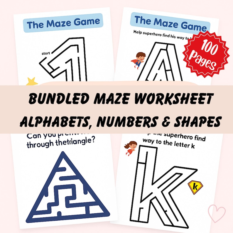 100 Printable Alphabet Maze Worksheets for Kids, Number Maze Worksheets ...