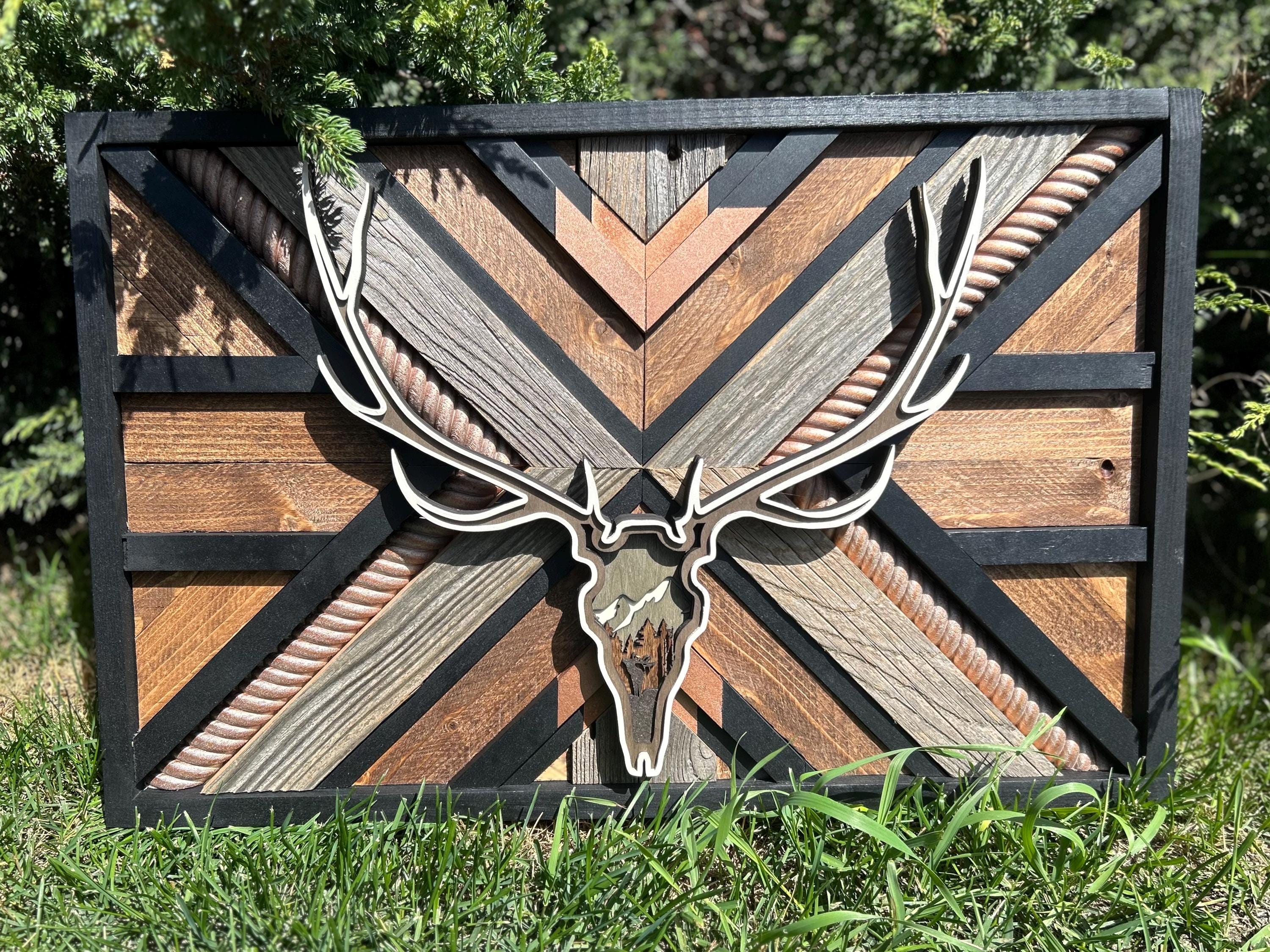 Geometric Elk Skull Wood Wall Art: Rustic Cabin Decor - Etsy