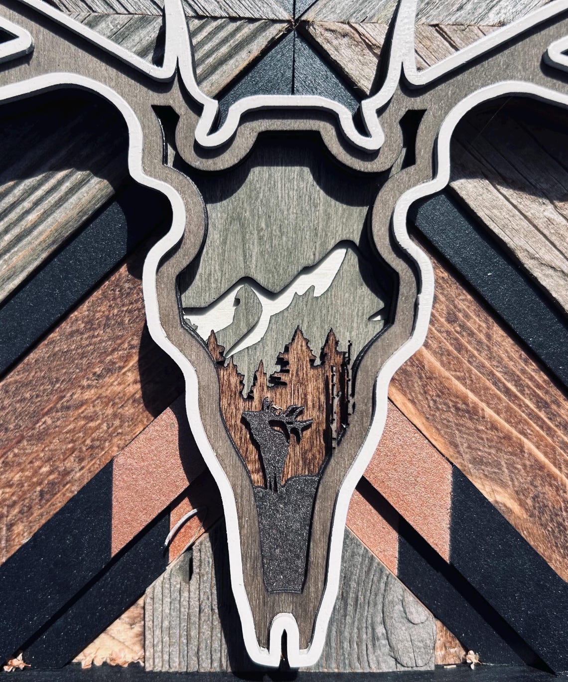 Geometric Elk Skull Wood Wall Art: Rustic Cabin Decor - Etsy