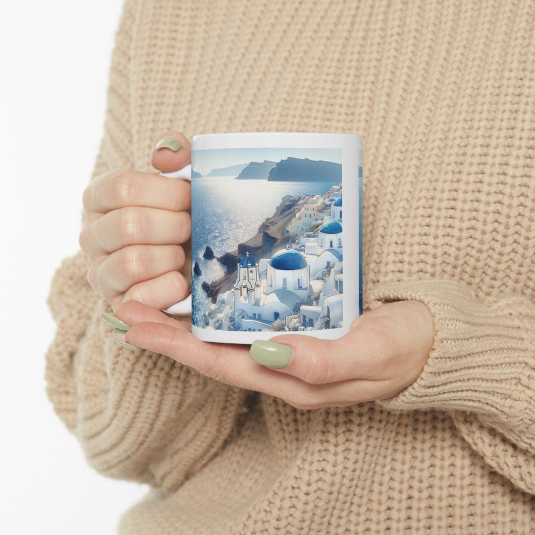 Santorini Greece Mug, Greek Island Souvenir Cup, Mediterranean Travel ...