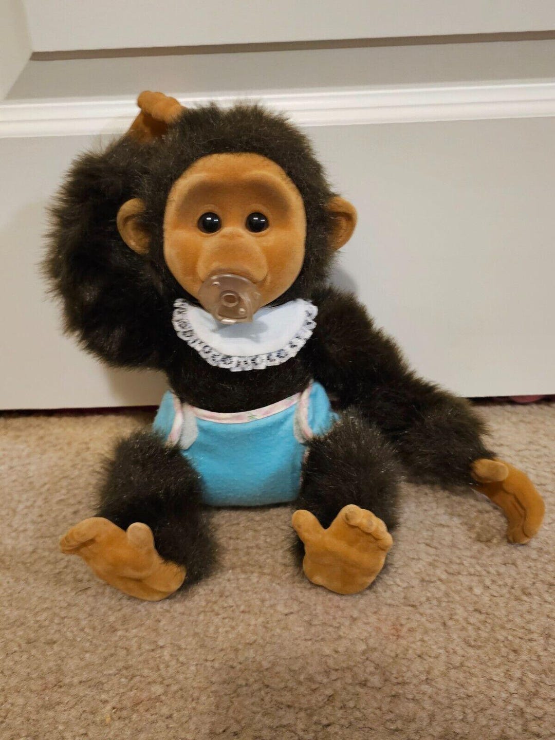 Vintage Hosung Joey Baby Chimp Monkey Plush W/ Bib Pacifier 1994 10 ...