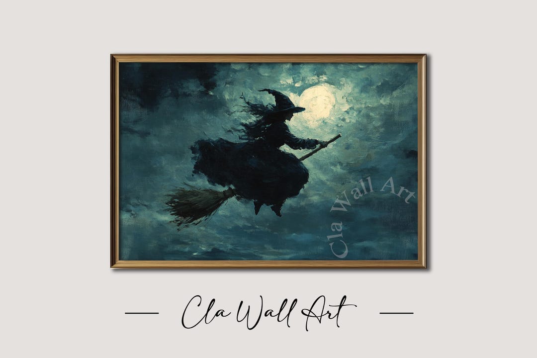 Witching Hour, Witch Wall Art, Halloween Prints, Flying Witch Painting ...