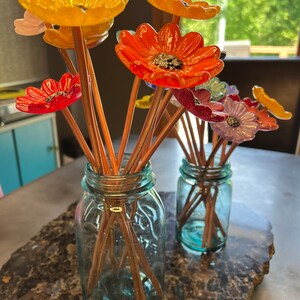 Glass Garden Art | Flower Bouquet | Glass Flower Centerpiece | Daisy ...