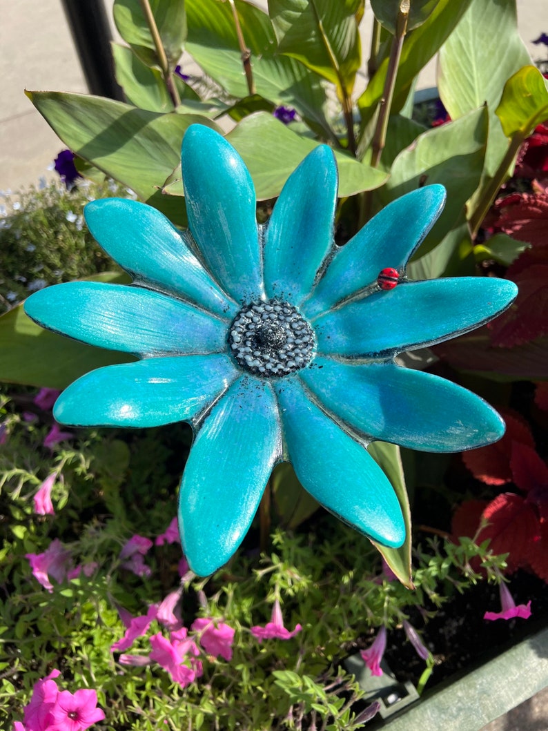 Glass Yard Art Flower Daisy Garden Deco Glass Flower - Etsy