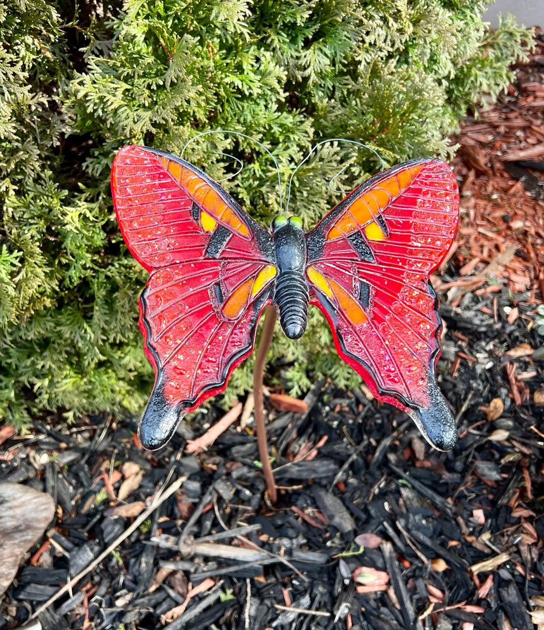 Glass Butterfly Yard Art Garden Stake / Glass Yard Art - Etsy