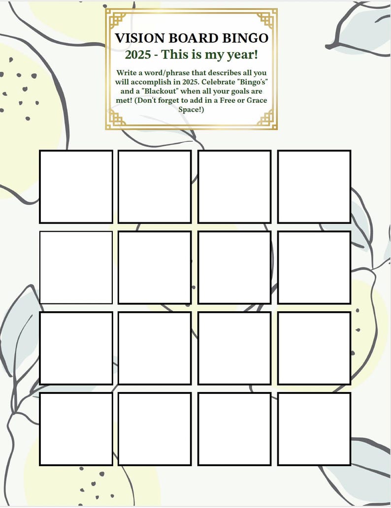 Vision Board Bingo 2025 - Lemons - Etsy