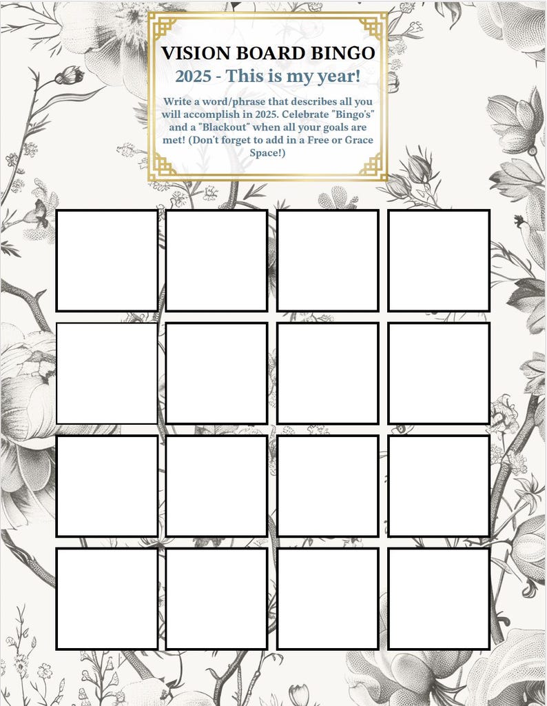 2025 Vision Board Bingo - Coquette - Etsy