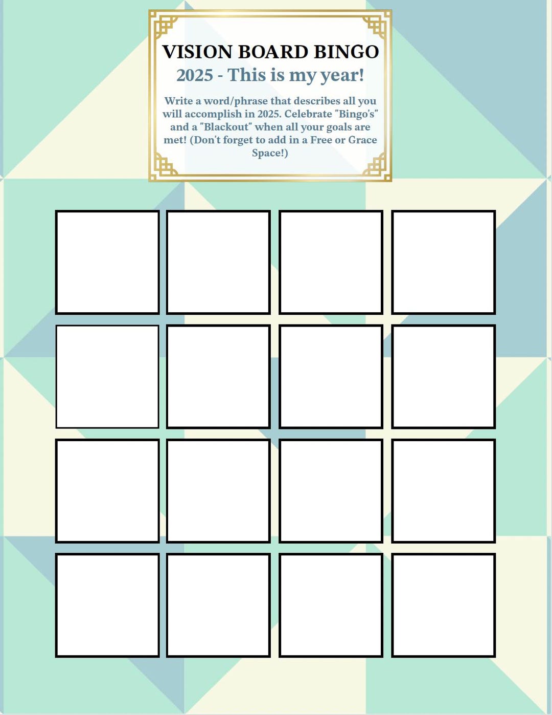 Vision Board Bingo 2025 - Geometric - Etsy
