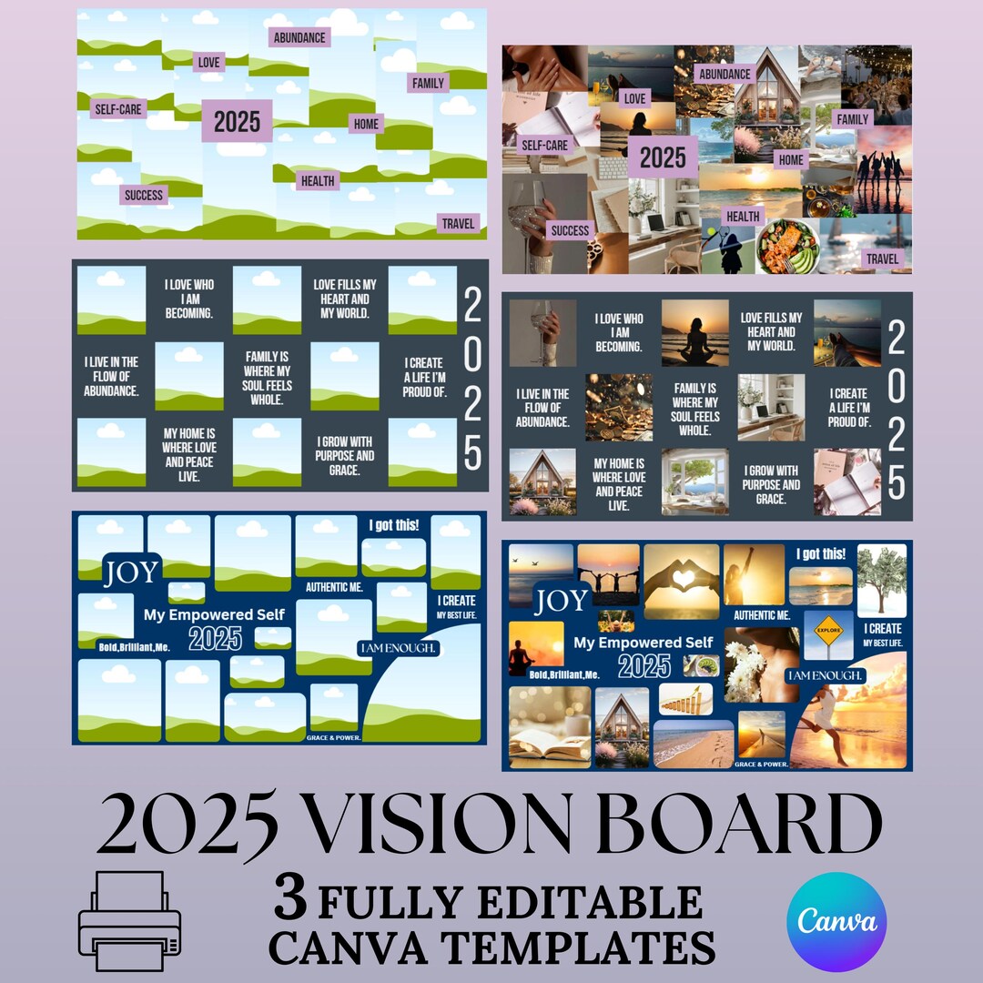 Vision Board Template 2025 Digital Vision Board Manifestation Goal ...