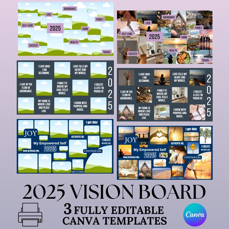 Vision Board Template 2025 Digital Vision Board Manifestation Goal ...