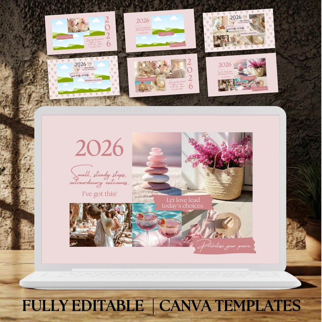Vision Board Template Digital Work Laptop Goal Setting Home Office ...