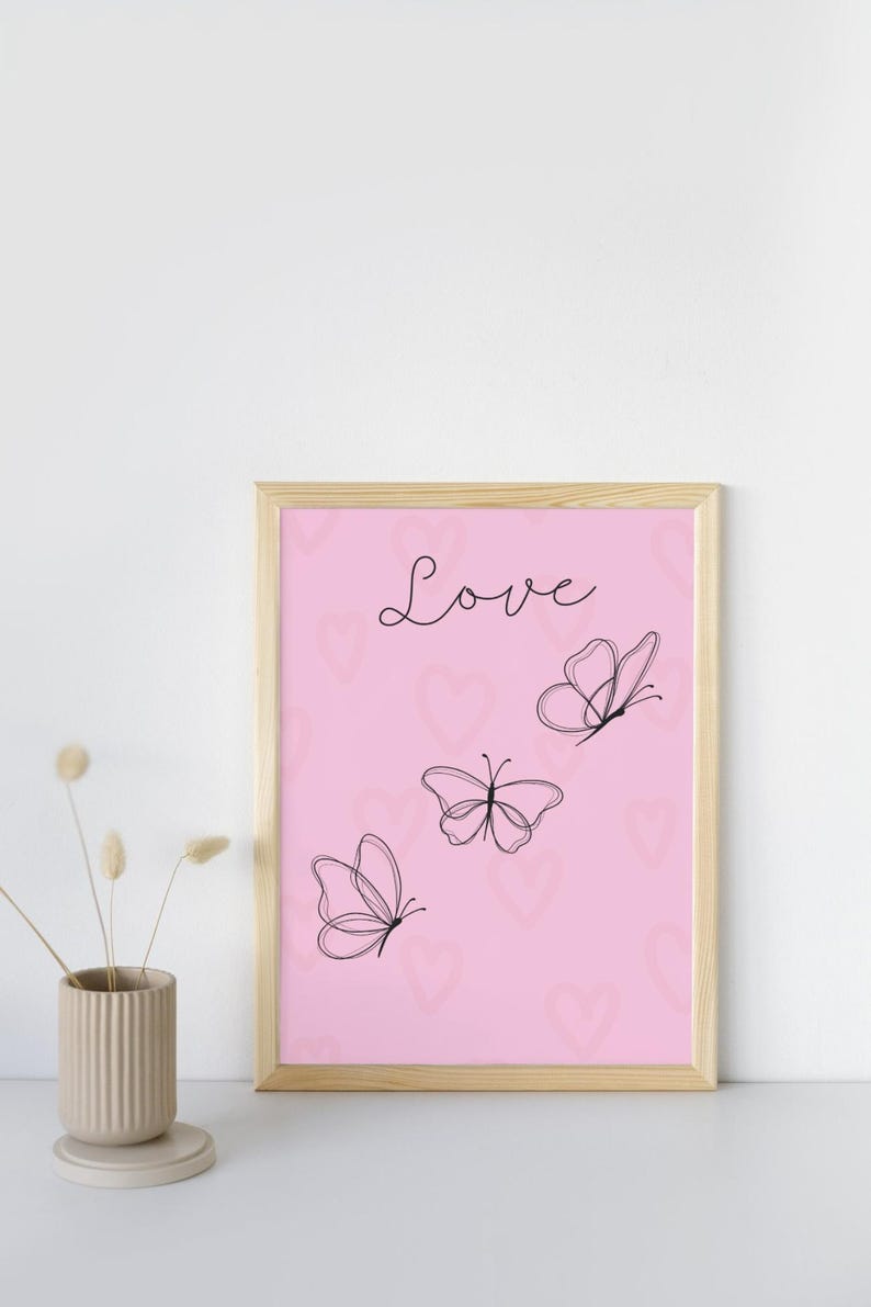 Minimalist Butterfly Line Art | Pink Love-themed Digital Wall Art ...