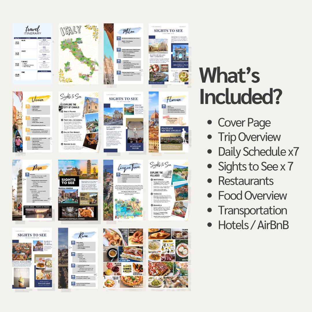 Italy Travel Itinerary Template | Printable Planner Guide | Fully ...