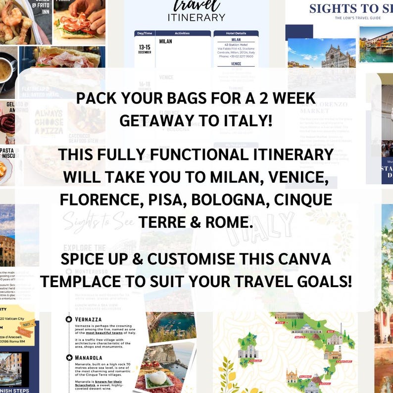 Italy Travel Itinerary Template | Printable Planner Guide | Fully ...