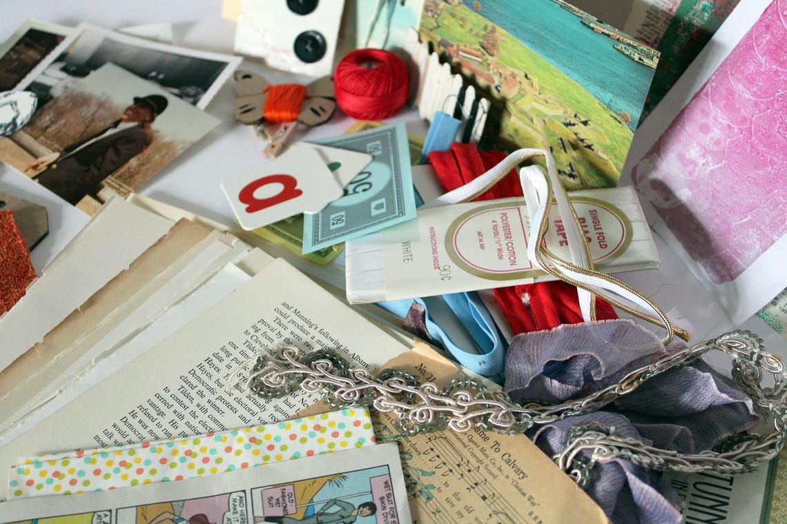 Mixed Media Destash Ephemera Pack | 60+ Miscellaneous Papers, Fibers ...
