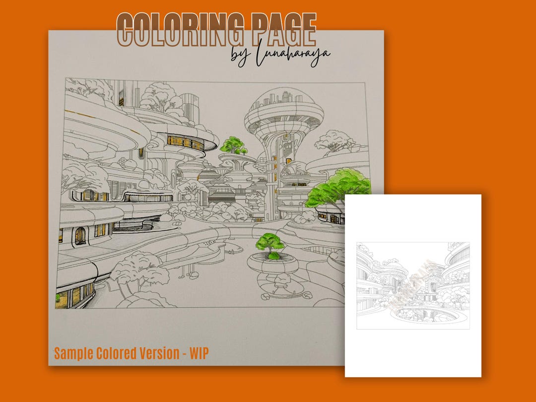 Utopia Coloring Page, Pencil Sketch Style, Printable Drawing for Adult ...