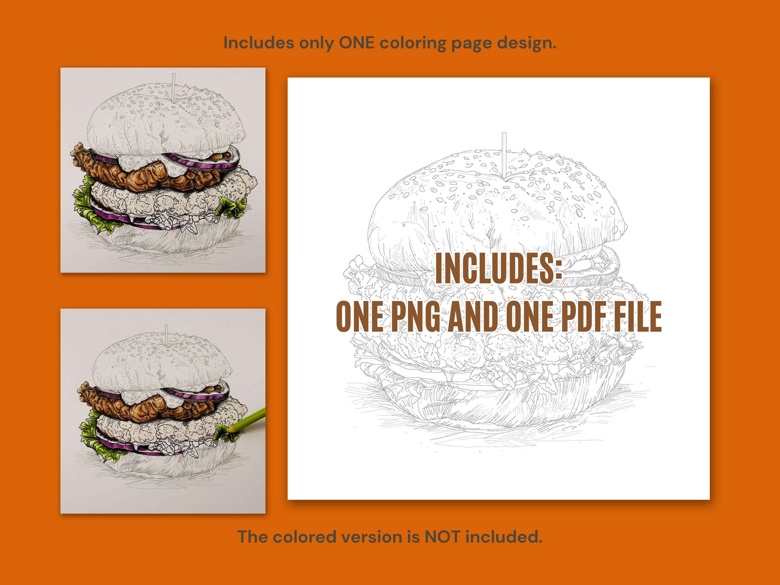 Burger Snack, Food-themed Coloring Page, Complex Tracing, Pencil Stroke ...