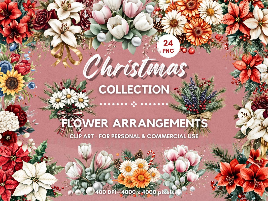 Christmas Flower Arrangement Clip Art, December Florals, Graphics ...