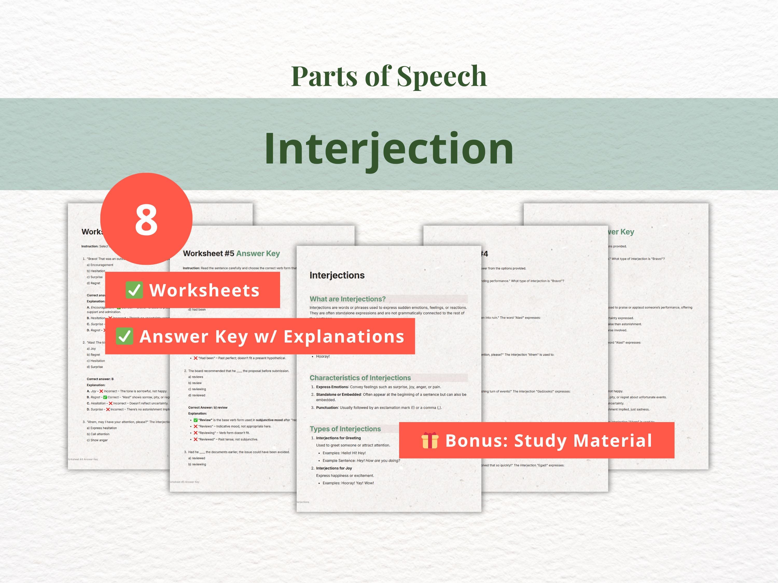 Interjections Grammar Worksheet: English Lesson Plan (PDF Downloadable ...