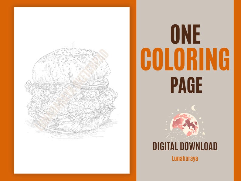 Burger Snack, Food-themed Coloring Page, Complex Tracing, Pencil Stroke ...