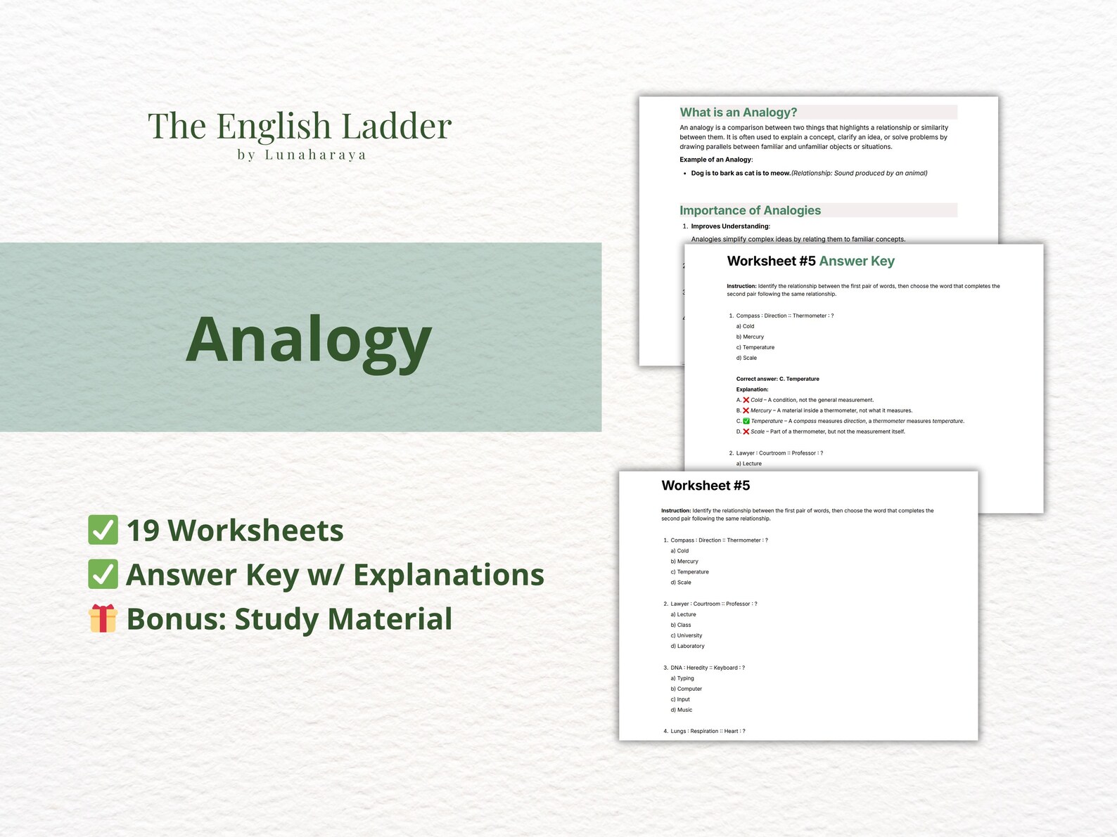 Analogy English Lesson Plan: Reading & Writing Skills Worksheet (PDF ...
