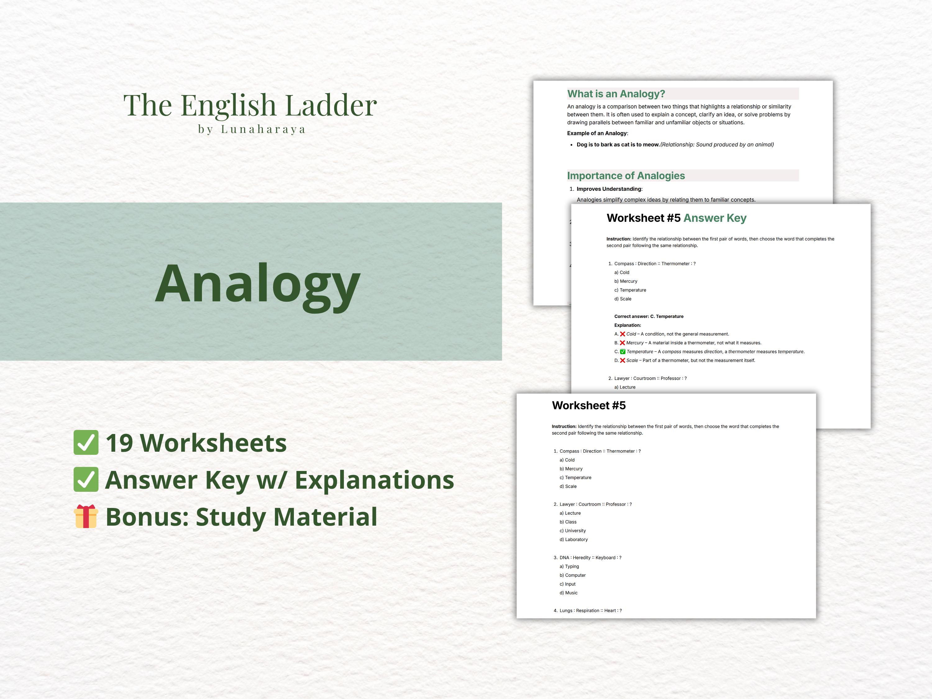 Analogy English Lesson Plan: Reading & Writing Skills Worksheet (PDF ...