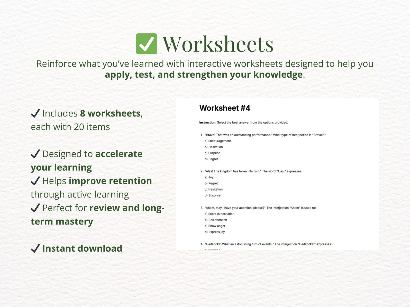 Interjections Grammar Worksheet: English Lesson Plan (PDF Downloadable ...