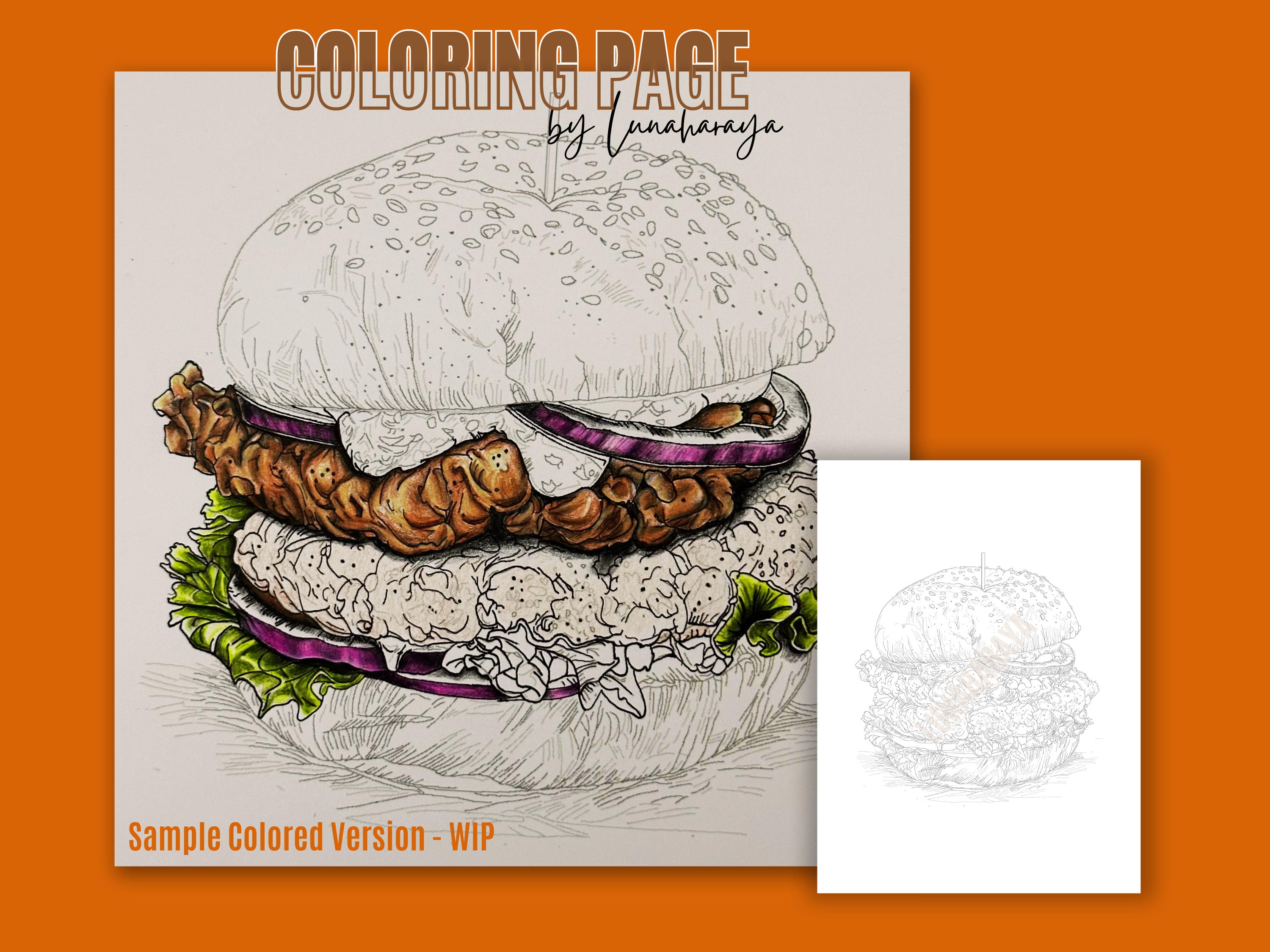 Burger Snack, Food-themed Coloring Page, Complex Tracing, Pencil Stroke ...