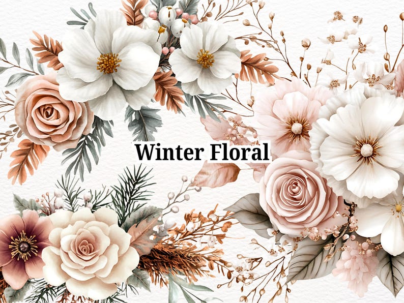 Winter Floral Clip Art, Resource for POD, Greeting Cards and ...