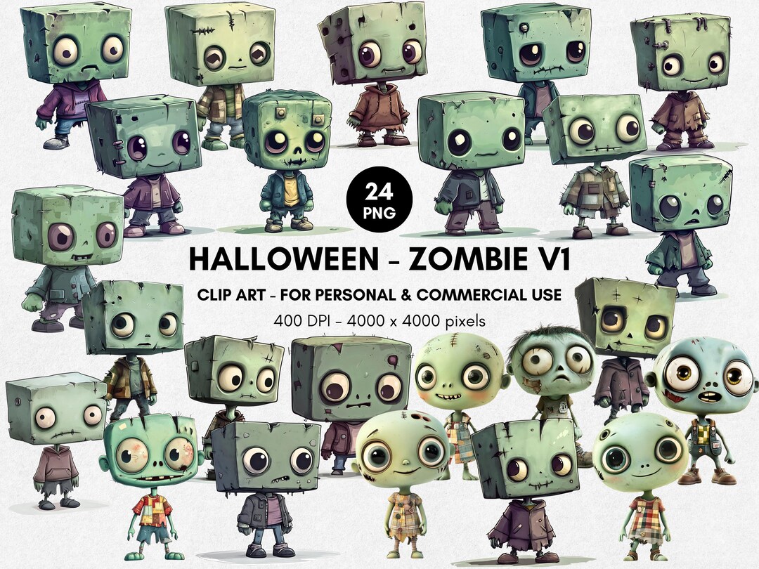 Whimsical Cute Zombie, Playful Halloween Character Clip Art, Digital ...