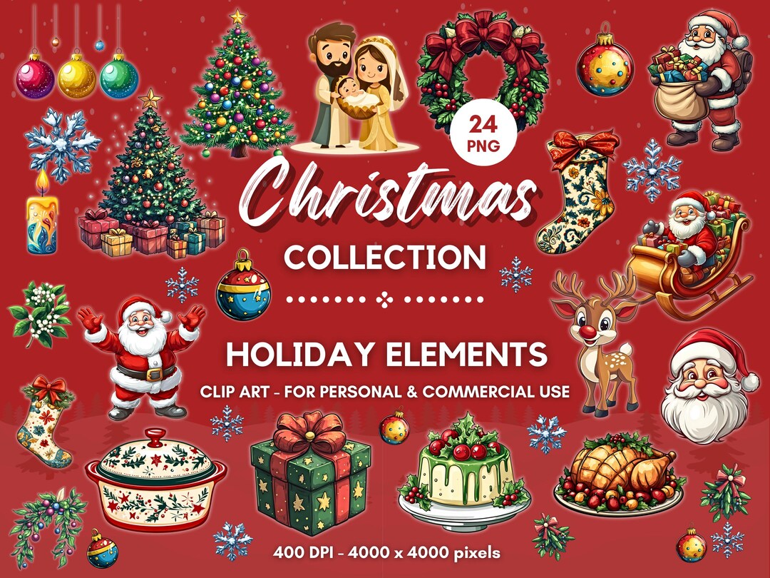 Christmas Elements Clip Art Set 1, High-resolution Digital Printable ...