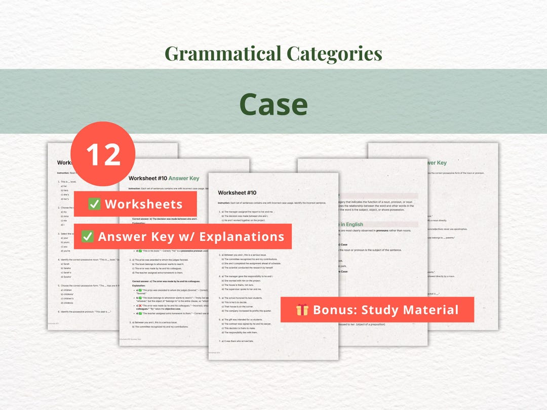 English Grammar Case Lesson: Pronouns & Nouns Worksheet (PDF Download ...